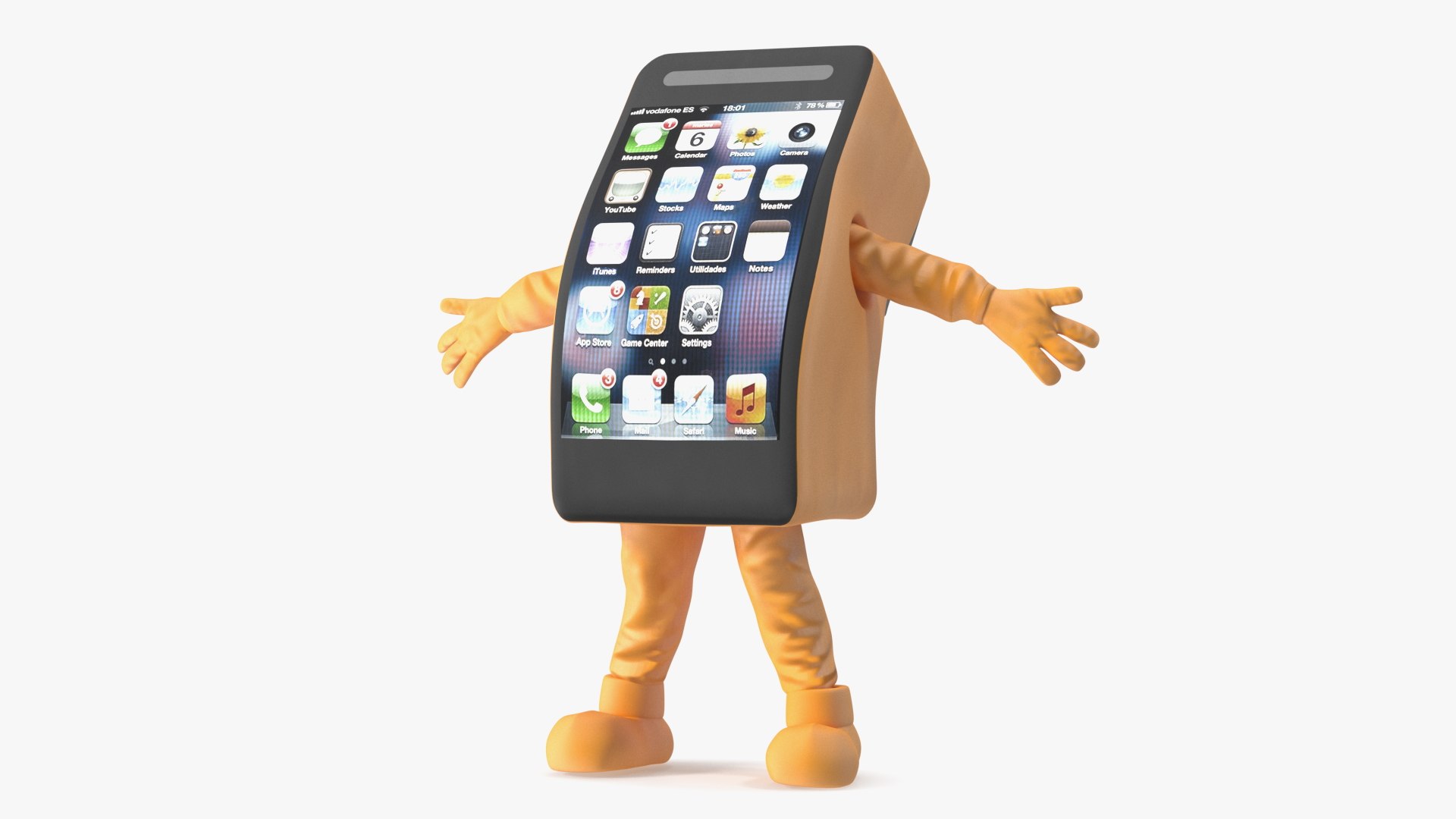 modèle 3D de Pose heureuse de mascotte de téléphone portable orange ...