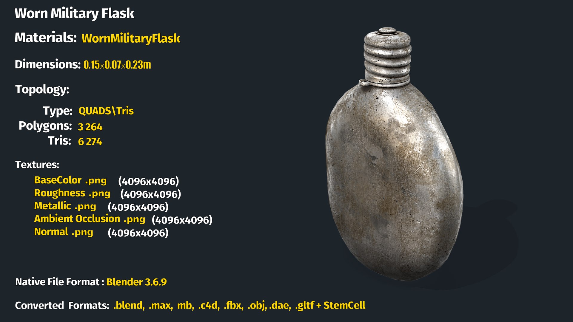 Worn Military Flask Model - TurboSquid 2215784
