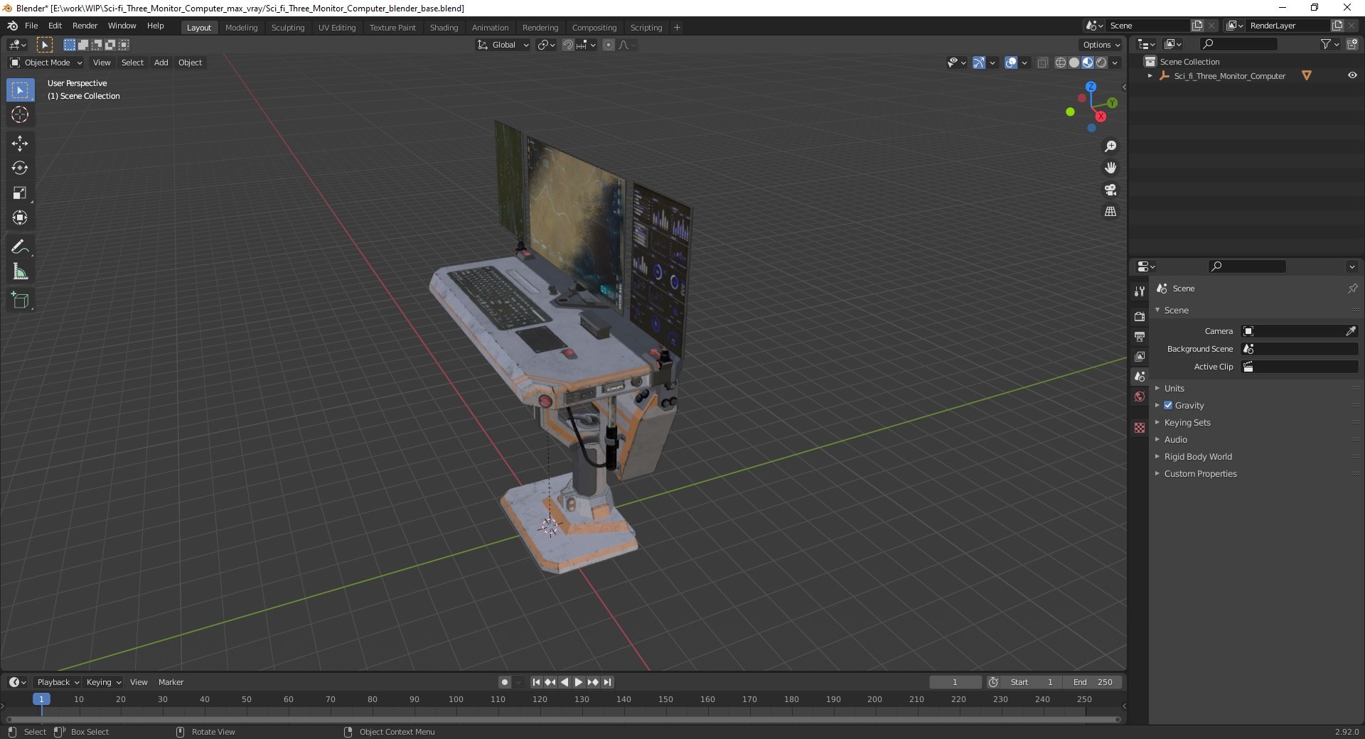 Sci-fi Three Monitor Computer 3D model - TurboSquid 2136697