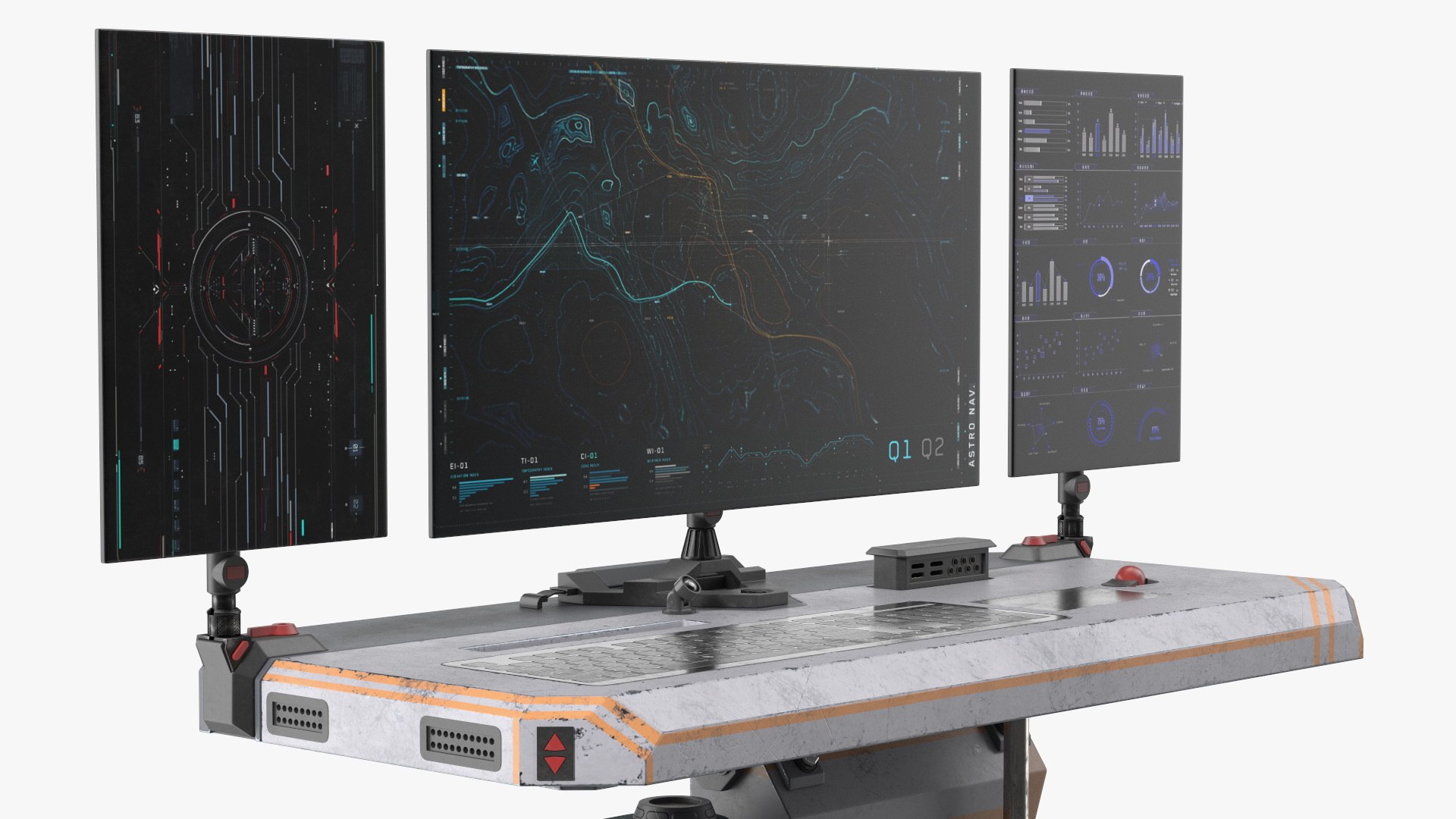 Sci-fi Three Monitor Computer 3D model - TurboSquid 2136697