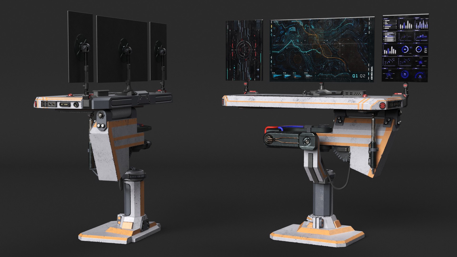 Sci-fi Three Monitor Computer 3D Model - TurboSquid 2136697