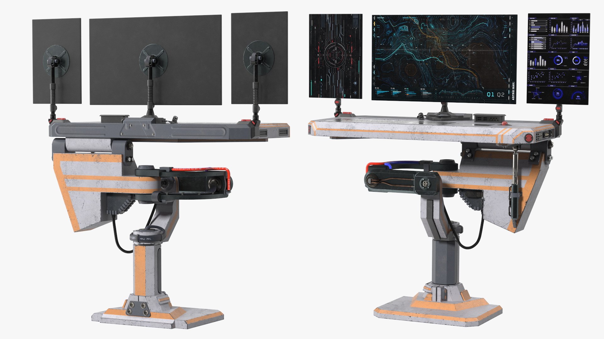 Sci-fi Three Monitor Computer 3D model - TurboSquid 2136697