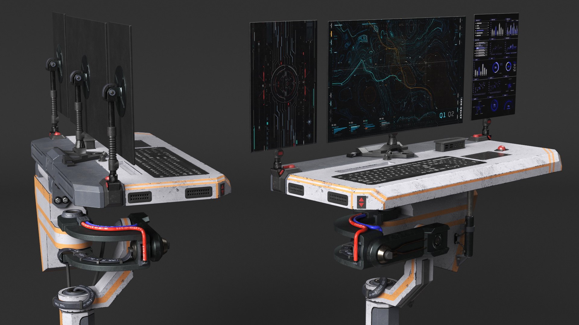 Sci-fi Three Monitor Computer 3D Model - TurboSquid 2136697