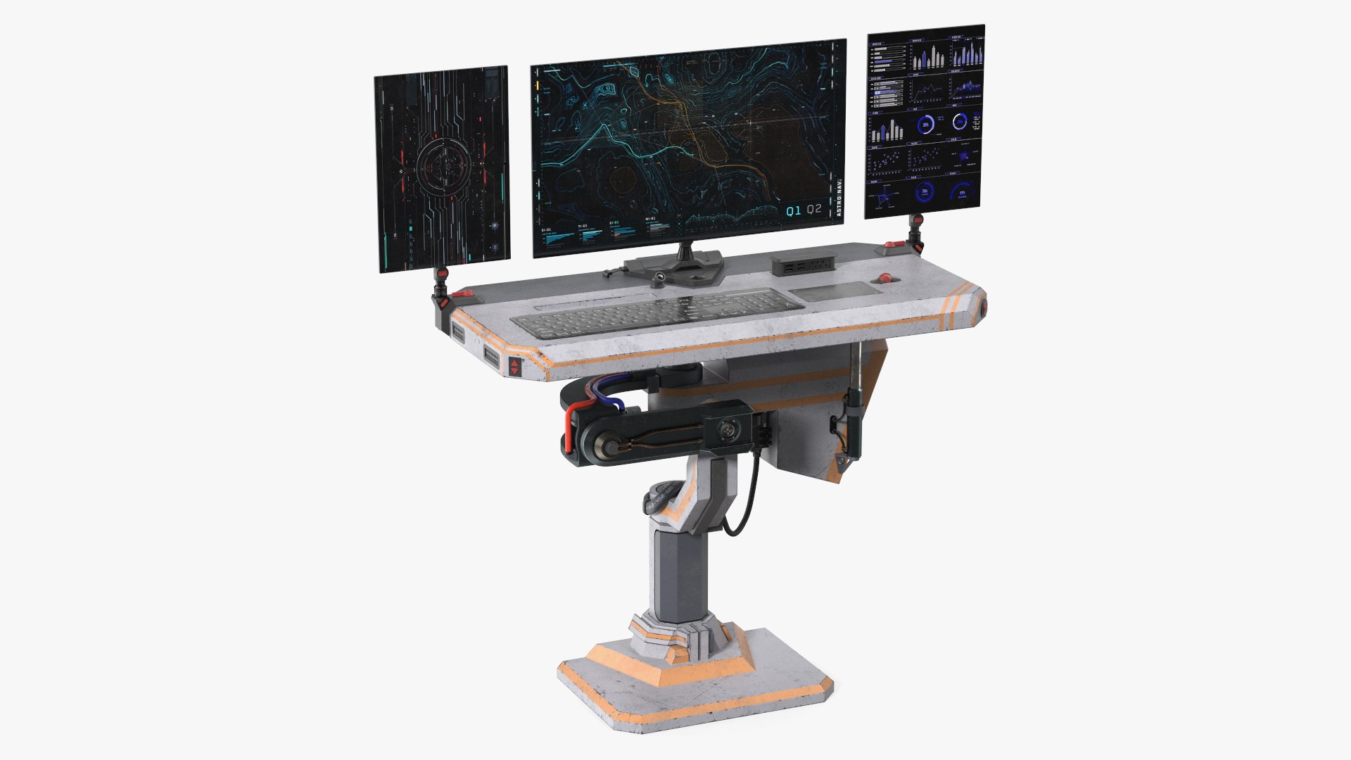 Sci-fi Three Monitor Computer 3D model - TurboSquid 2136697