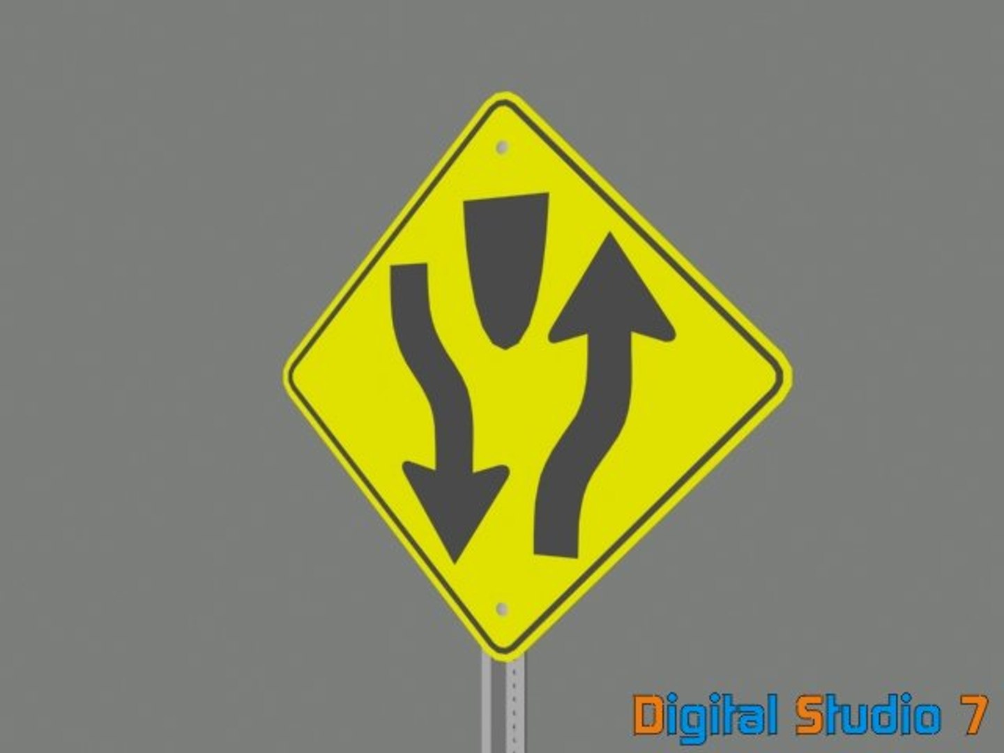 3d 3ds divided road sign