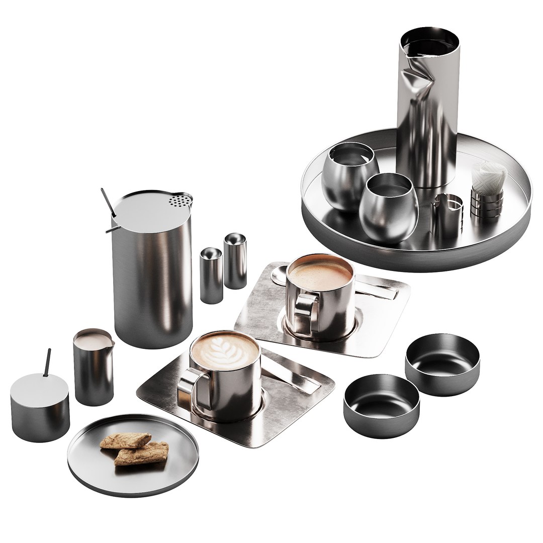 407 Eat And Drinks Decor Set 06 Metal Coffee And Water Kit For Cafe 3D ...