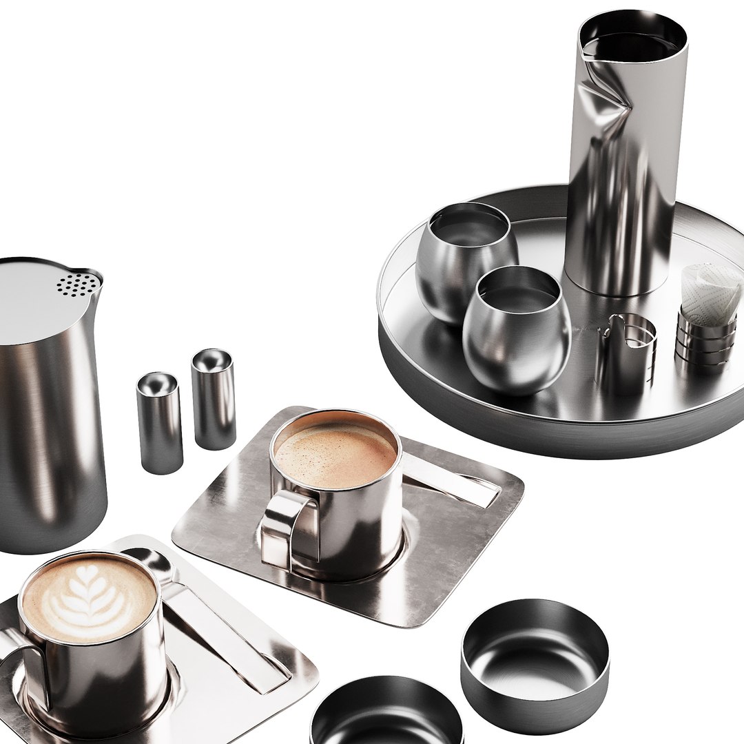 407 Eat And Drinks Decor Set 06 Metal Coffee And Water Kit For Cafe 3D ...