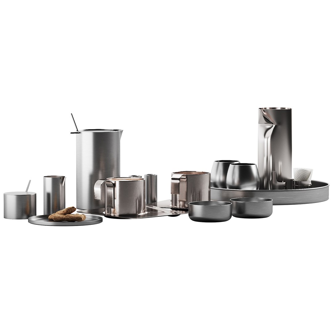 407 Eat And Drinks Decor Set 06 Metal Coffee And Water Kit For Cafe 3D ...