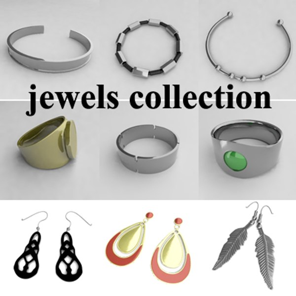 3d model of jewels earings bracelets