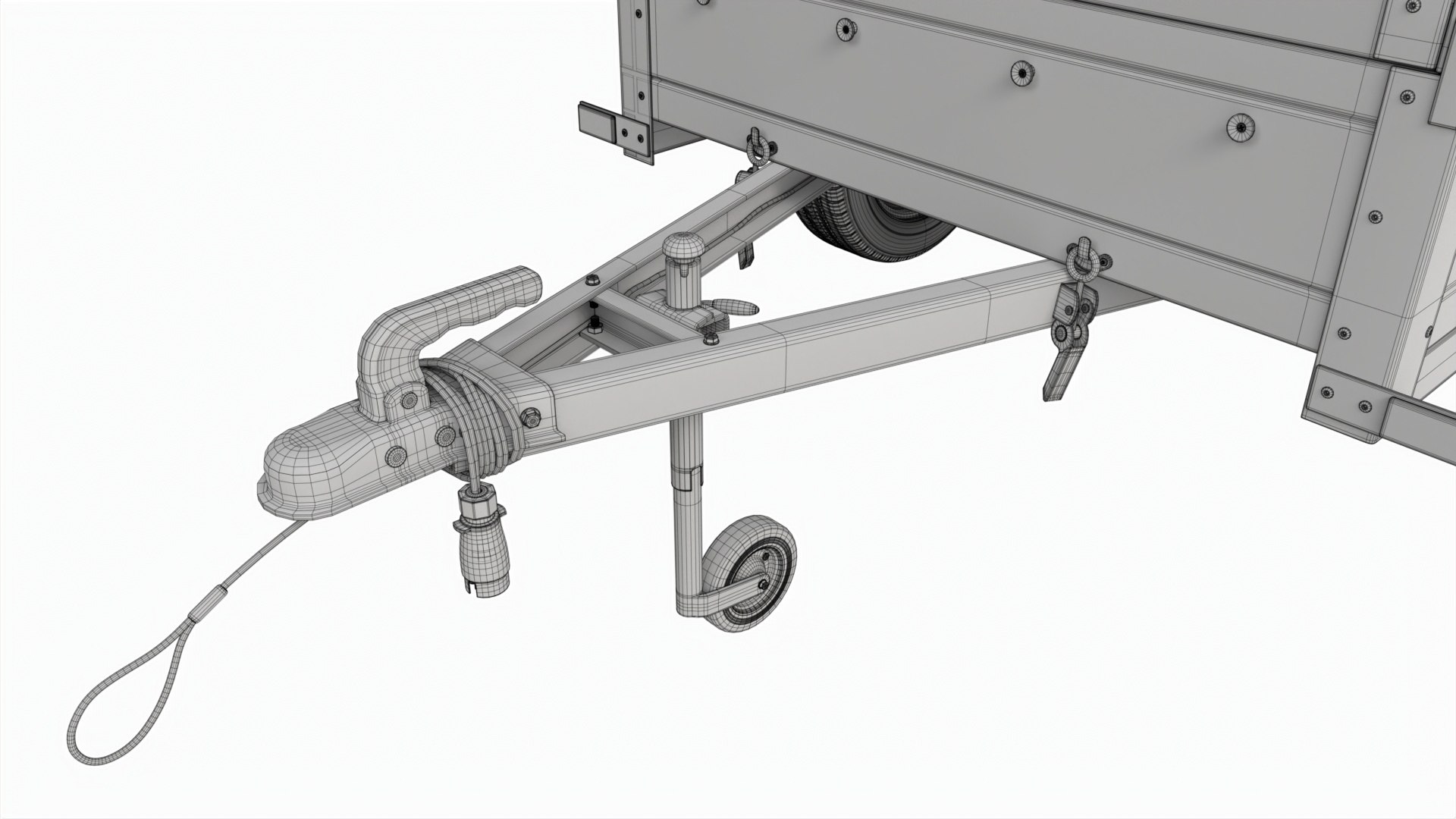 3D Car trailer single axle with extra walls cover jockey wheel high ...