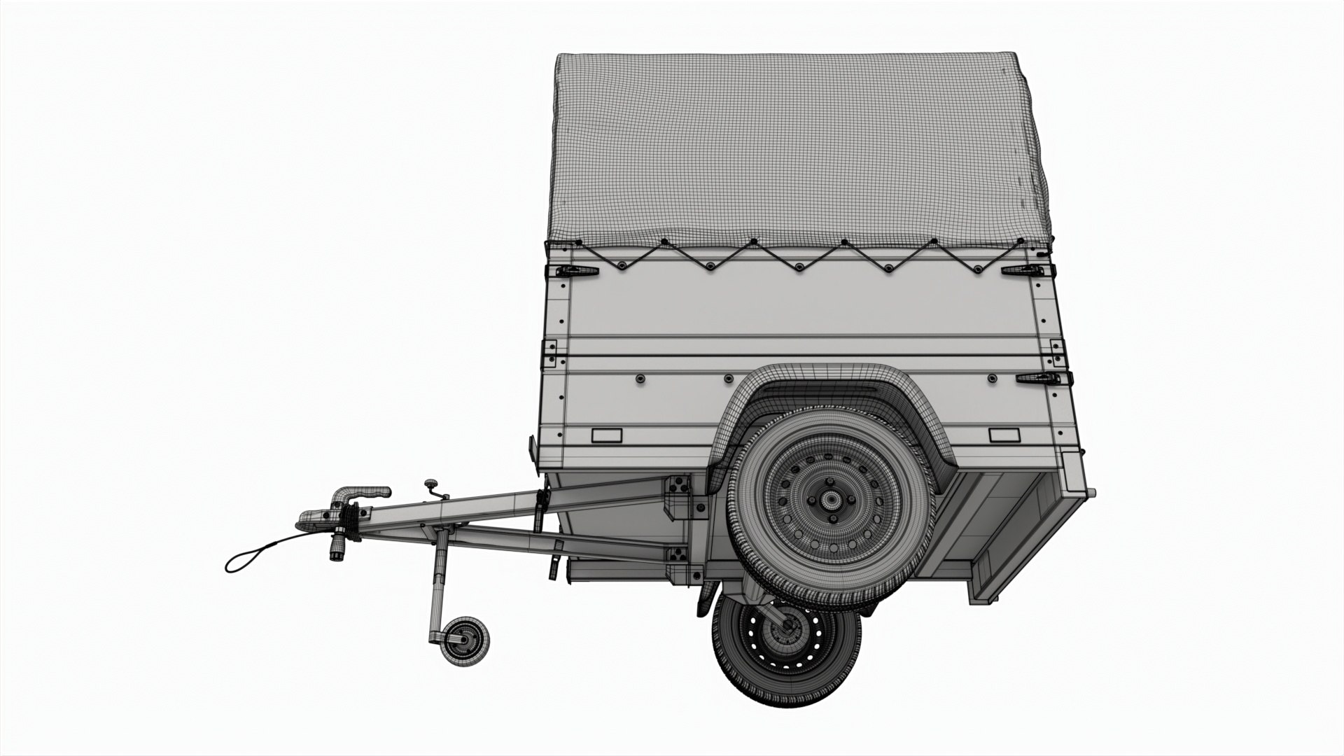 3D Car Trailer Single Axle With Extra Walls Cover Jockey Wheel High ...