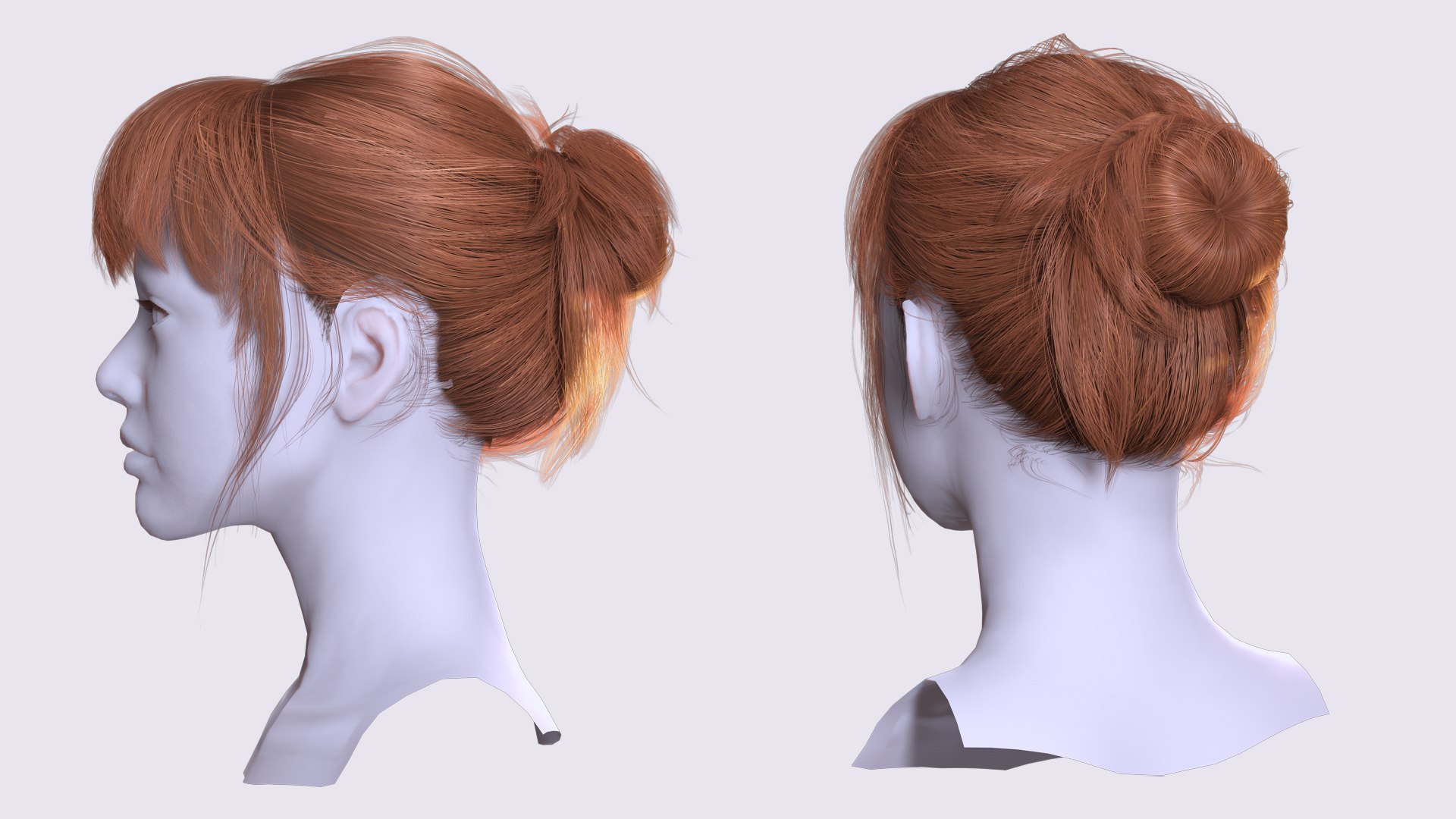 Free 3D Next-Gen 3D Female Bun Bangs Hairstyle PBR Real-Time Ready ...