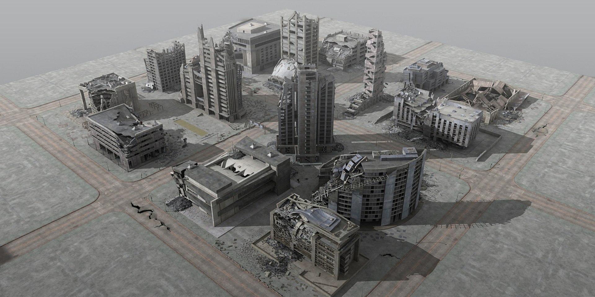3d destroyed city model