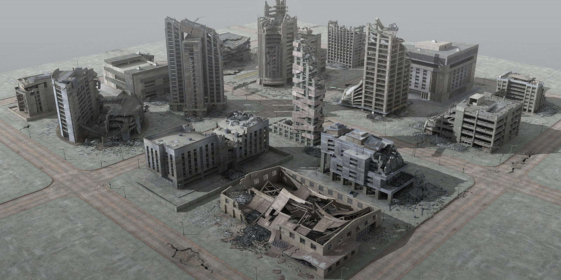3d destroyed city model