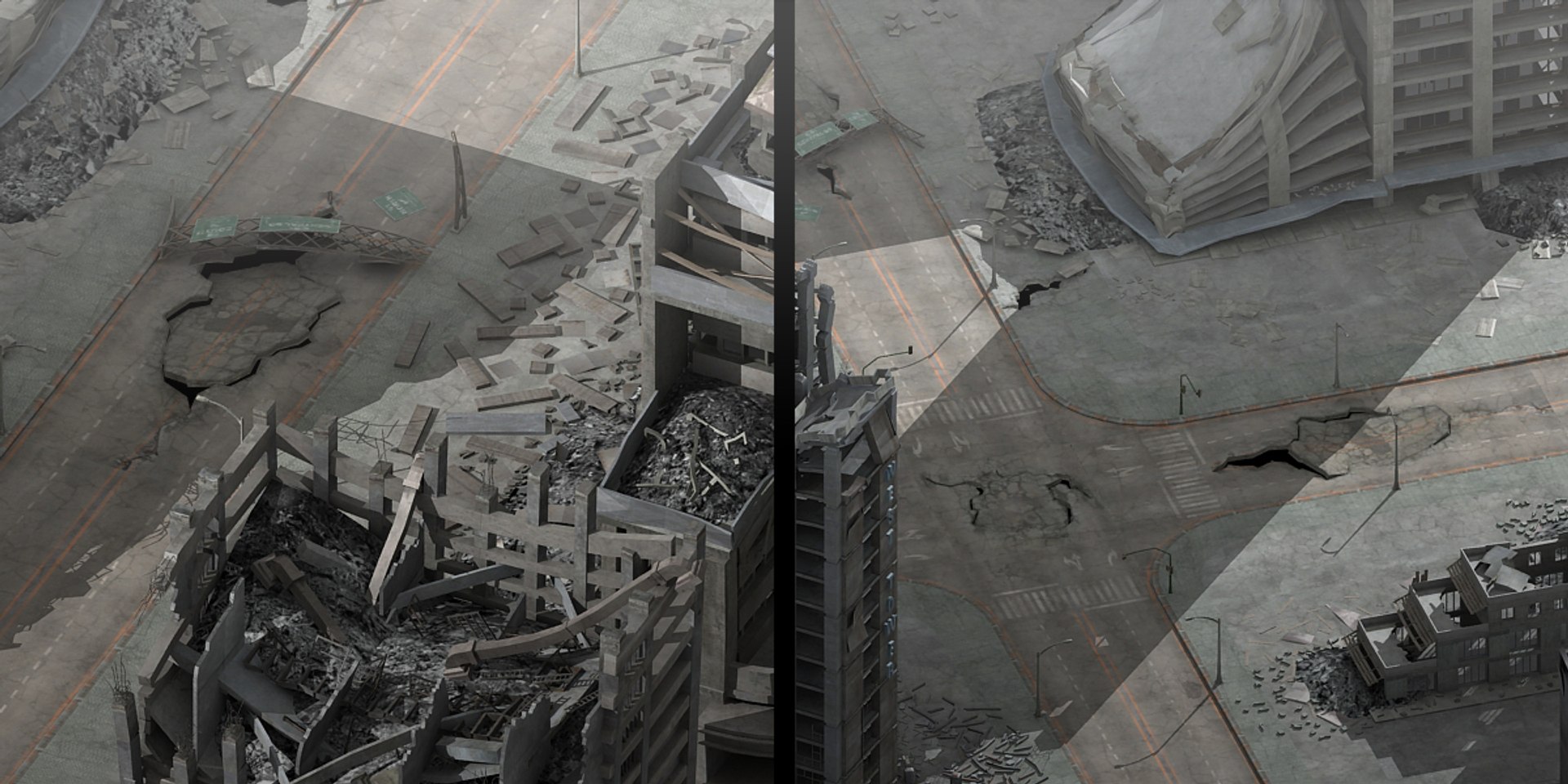 3d destroyed city model
