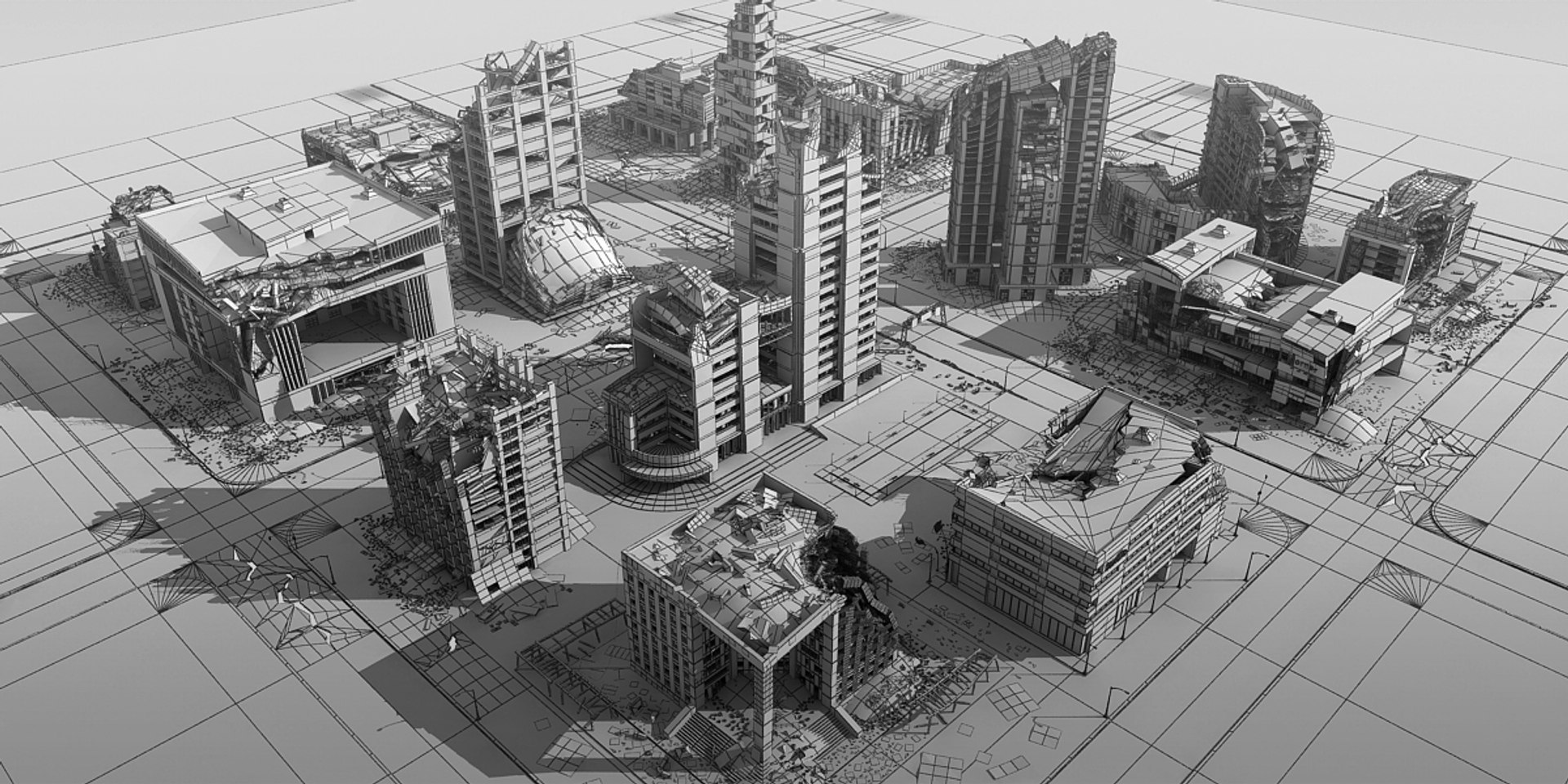 3d destroyed city model