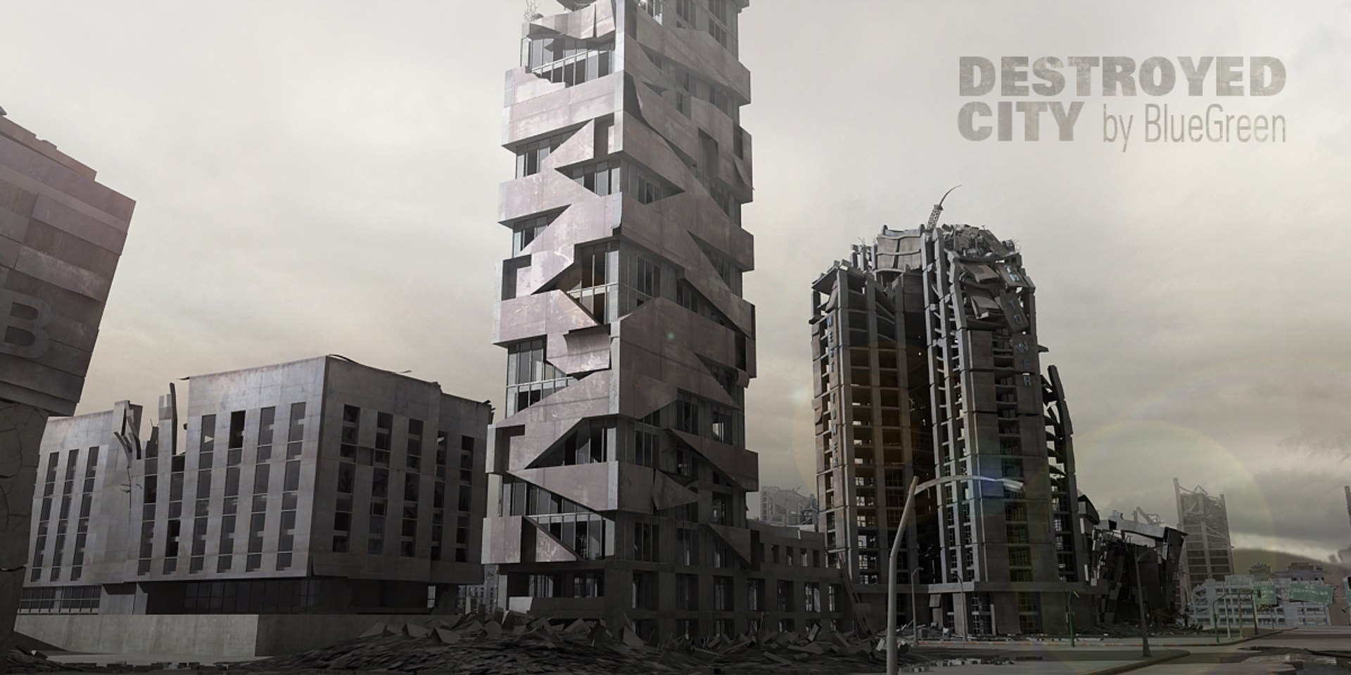 3d destroyed city model