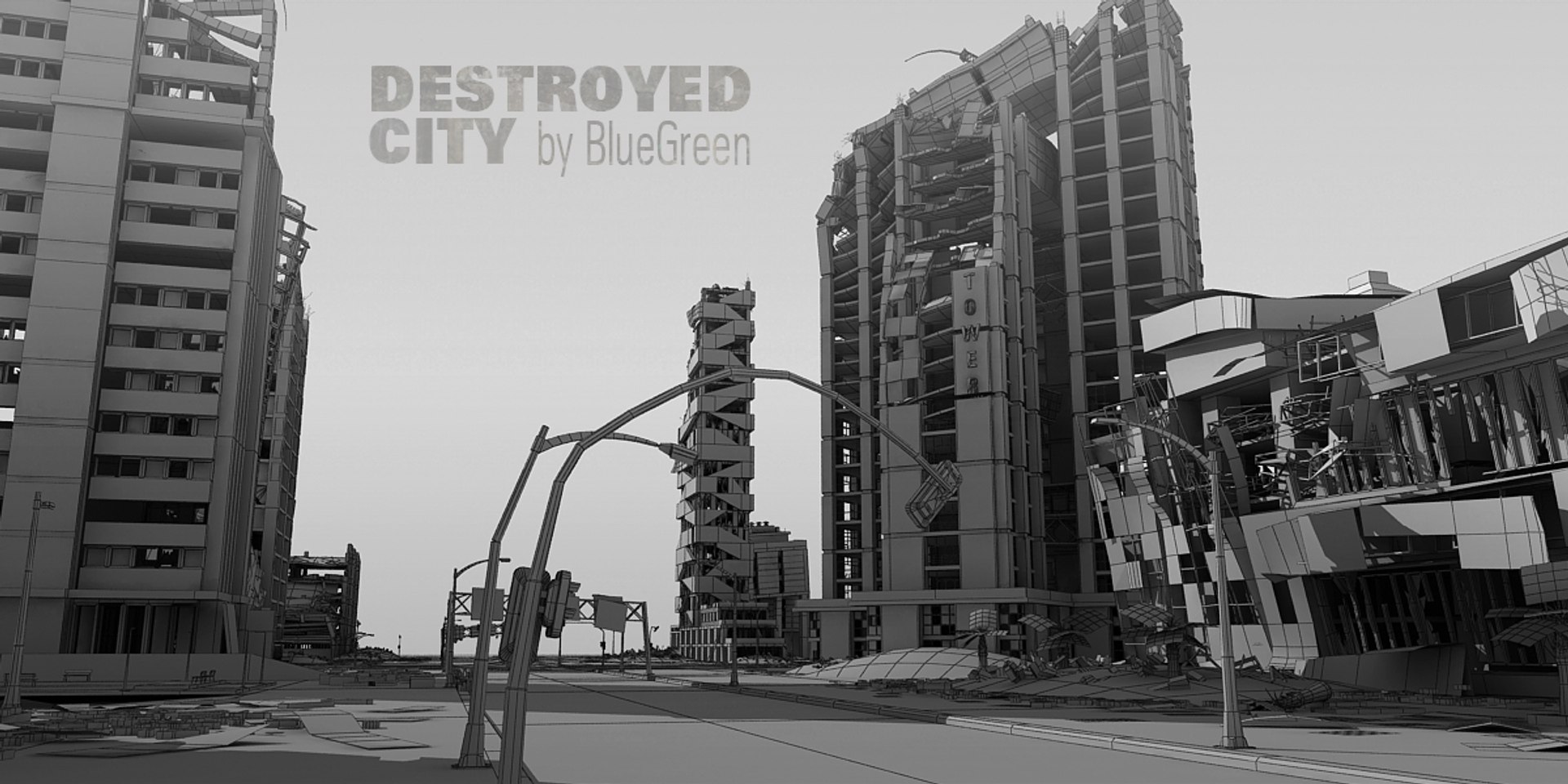 3d destroyed city model