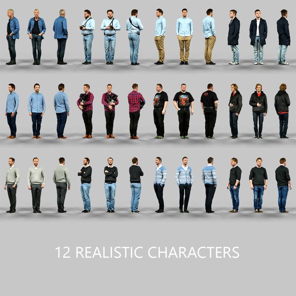 12 realistic characters 3d model