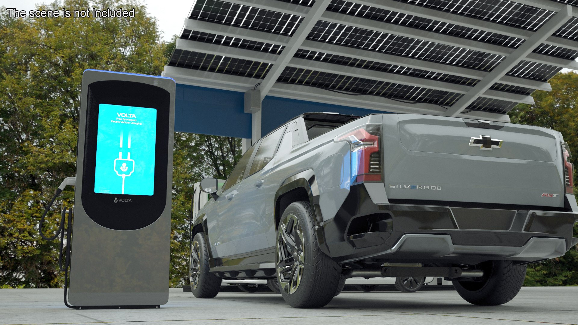 3D Chevrolet Silverado EV Gray With Volta Electric Car Charging Station ...