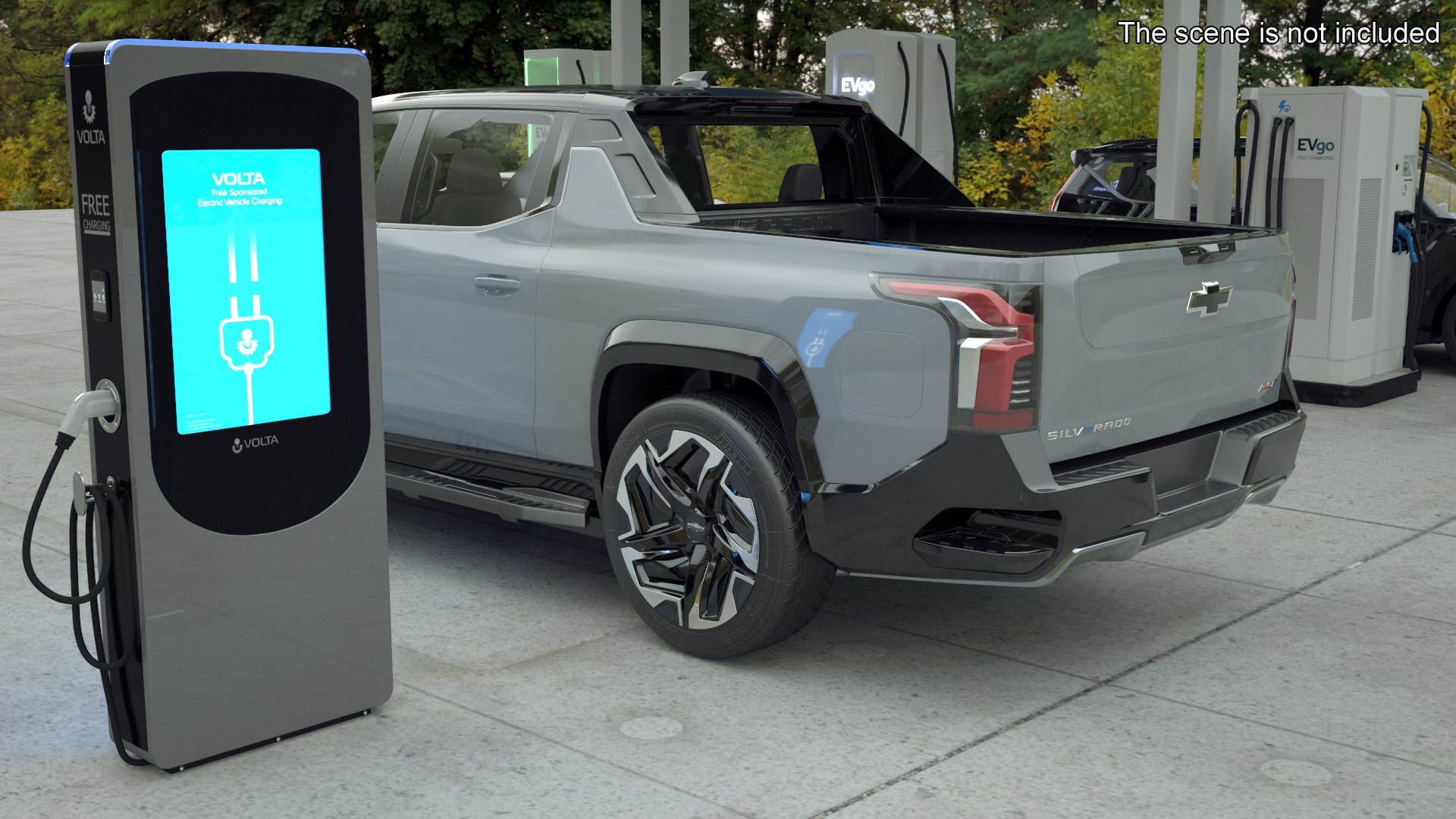3D Chevrolet Silverado EV Gray With Volta Electric Car Charging Station ...