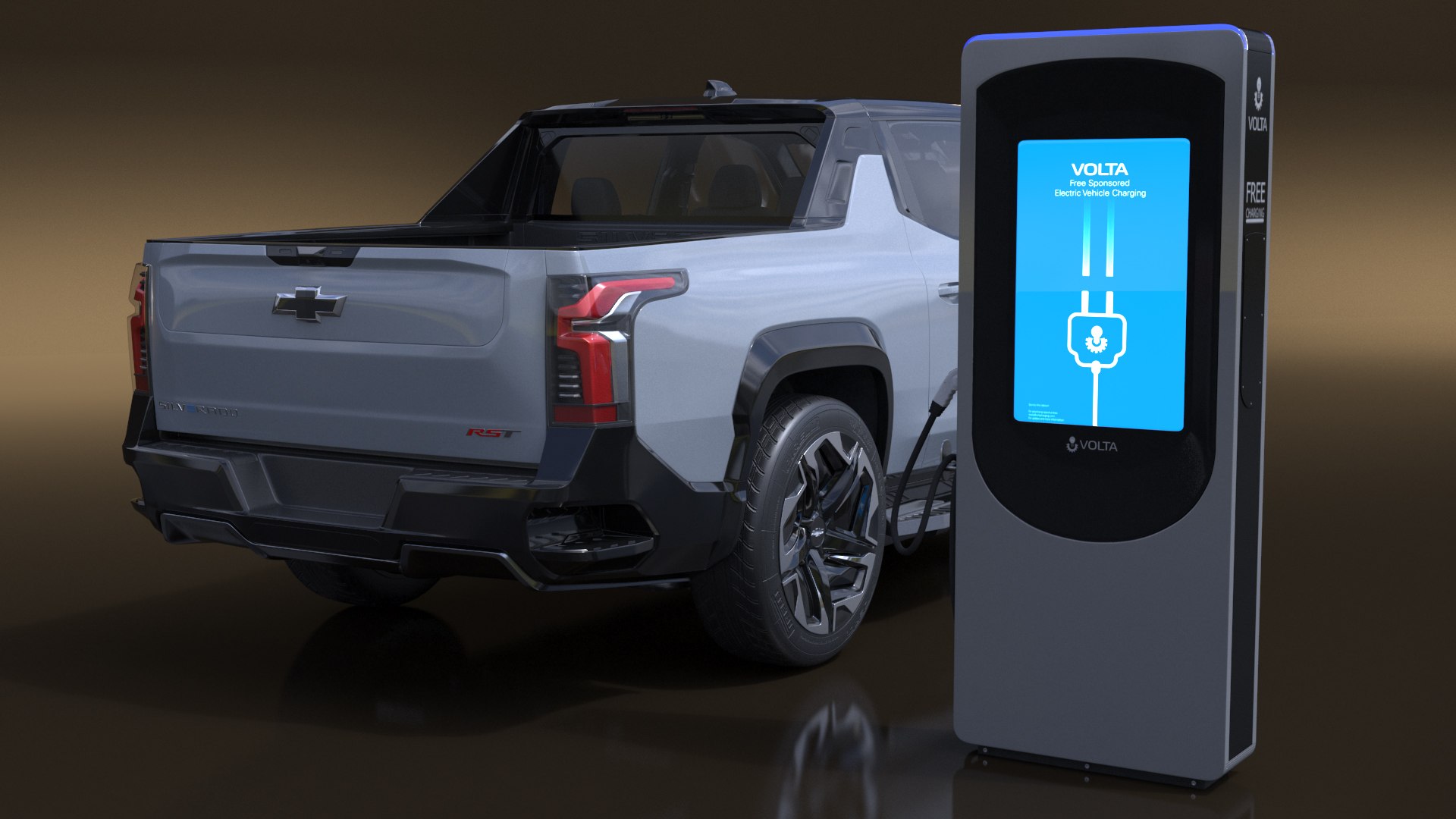 3D Chevrolet Silverado EV Gray With Volta Electric Car Charging Station ...