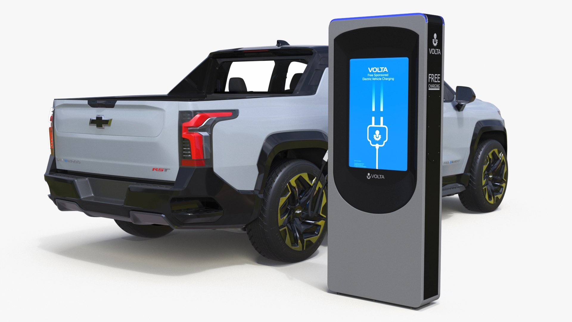 3D Chevrolet Silverado EV Gray With Volta Electric Car Charging Station ...