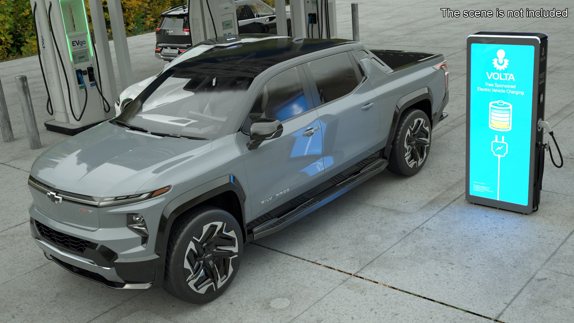 3D Chevrolet Silverado EV Gray With Volta Electric Car Charging Station ...