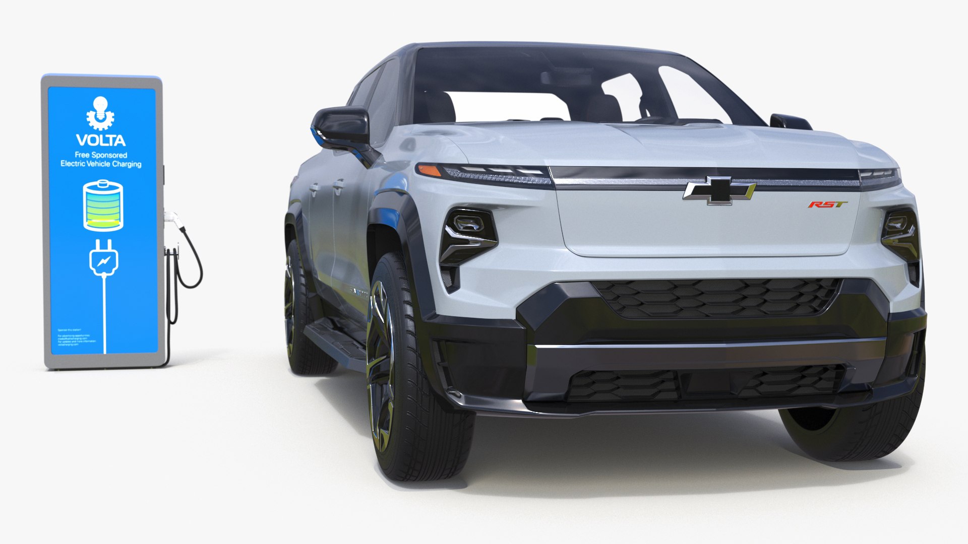 3D Chevrolet Silverado EV Gray With Volta Electric Car Charging Station ...