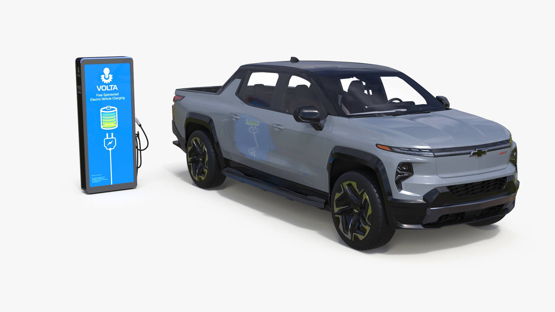3D Chevrolet Silverado EV Gray With Volta Electric Car Charging Station ...