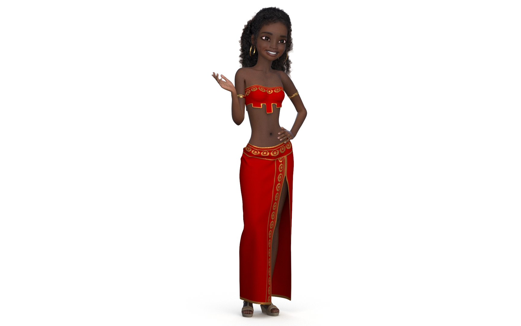 Cartoon Girl African Long Dress Standing Red 3d Turbosquid 2277052