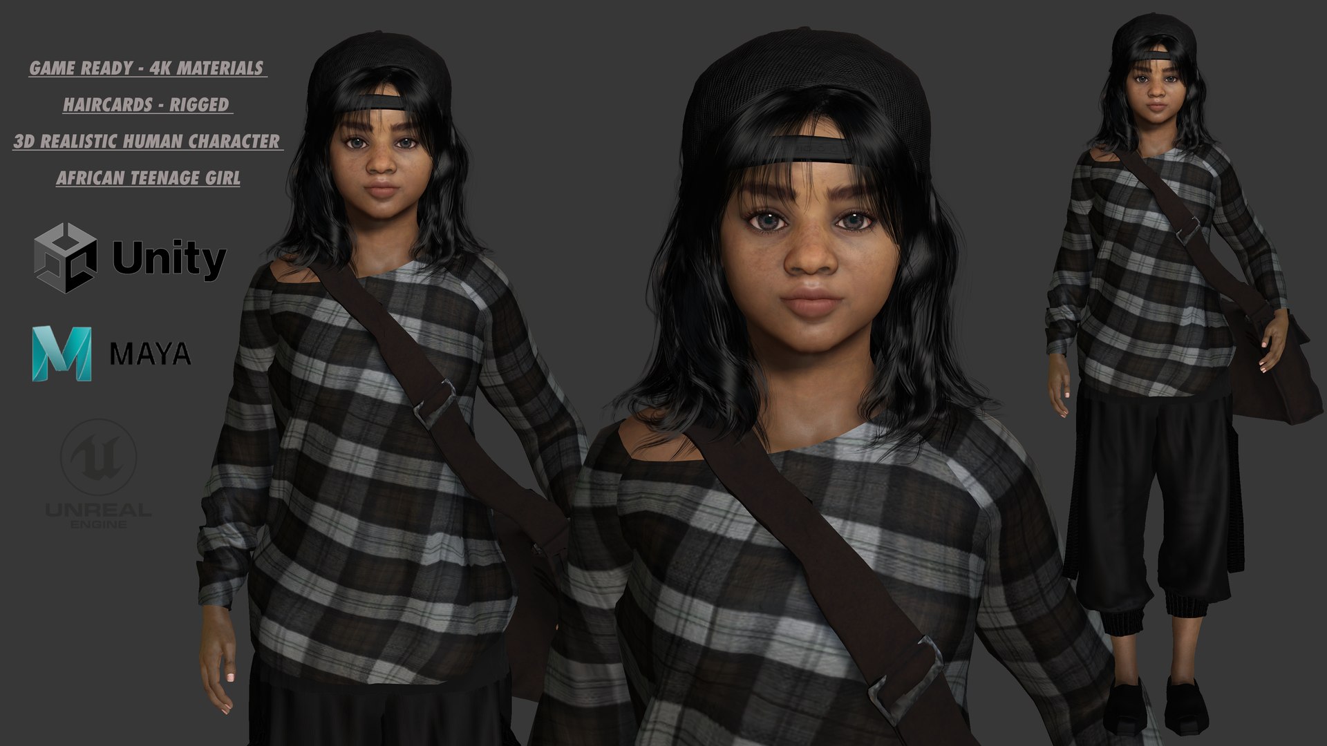 3D AAA 3D REALISTIC HUMAN CHARACTER - AFRICAN TEENAGE GIRL Model ...