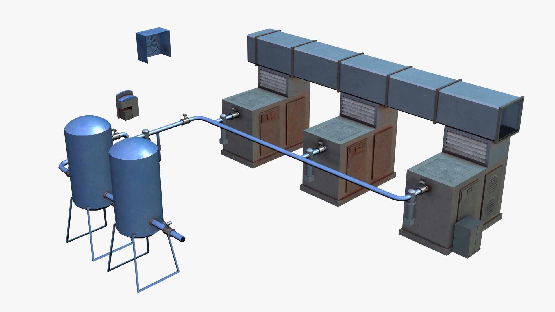 Ventilation With Pipes And Tanks Model - TurboSquid 2003026