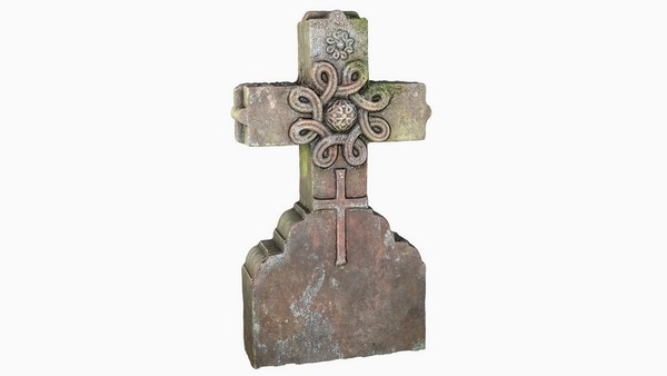 modelo 3d Lápida de lápida antigua cruzada cubierta de musgo antigua ...