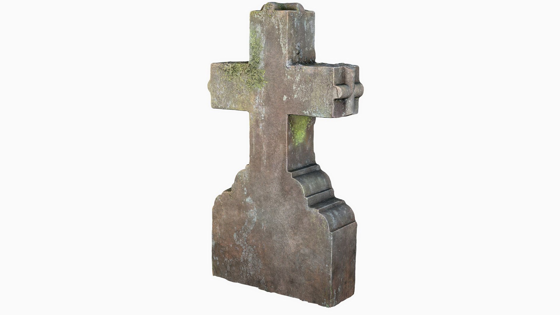 3D Ancient Mossy Old Cross Gravestone Tombstone Realistic 3D Model ...