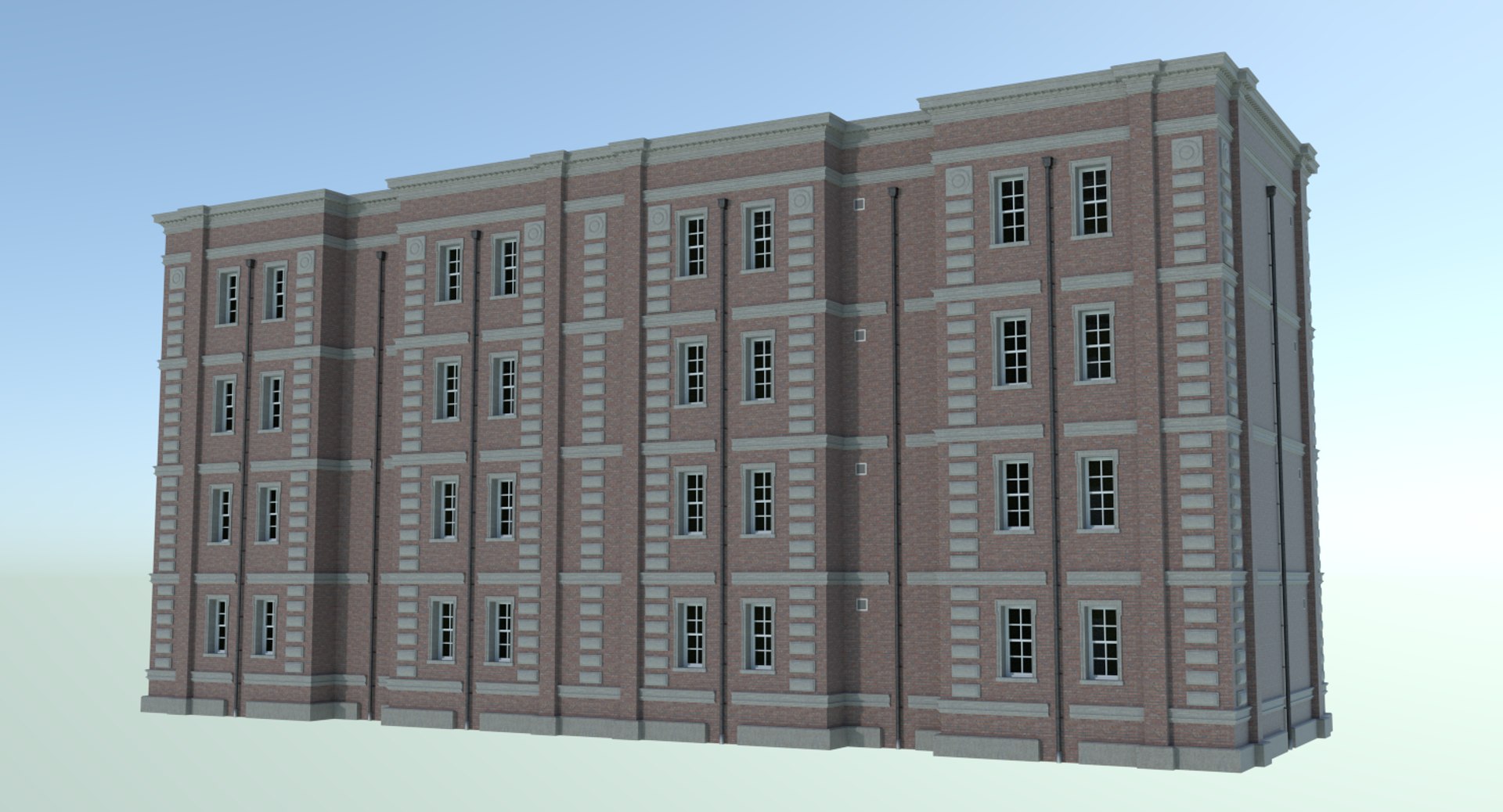 Brick Apartment Building Interior Exterior 3d Obj