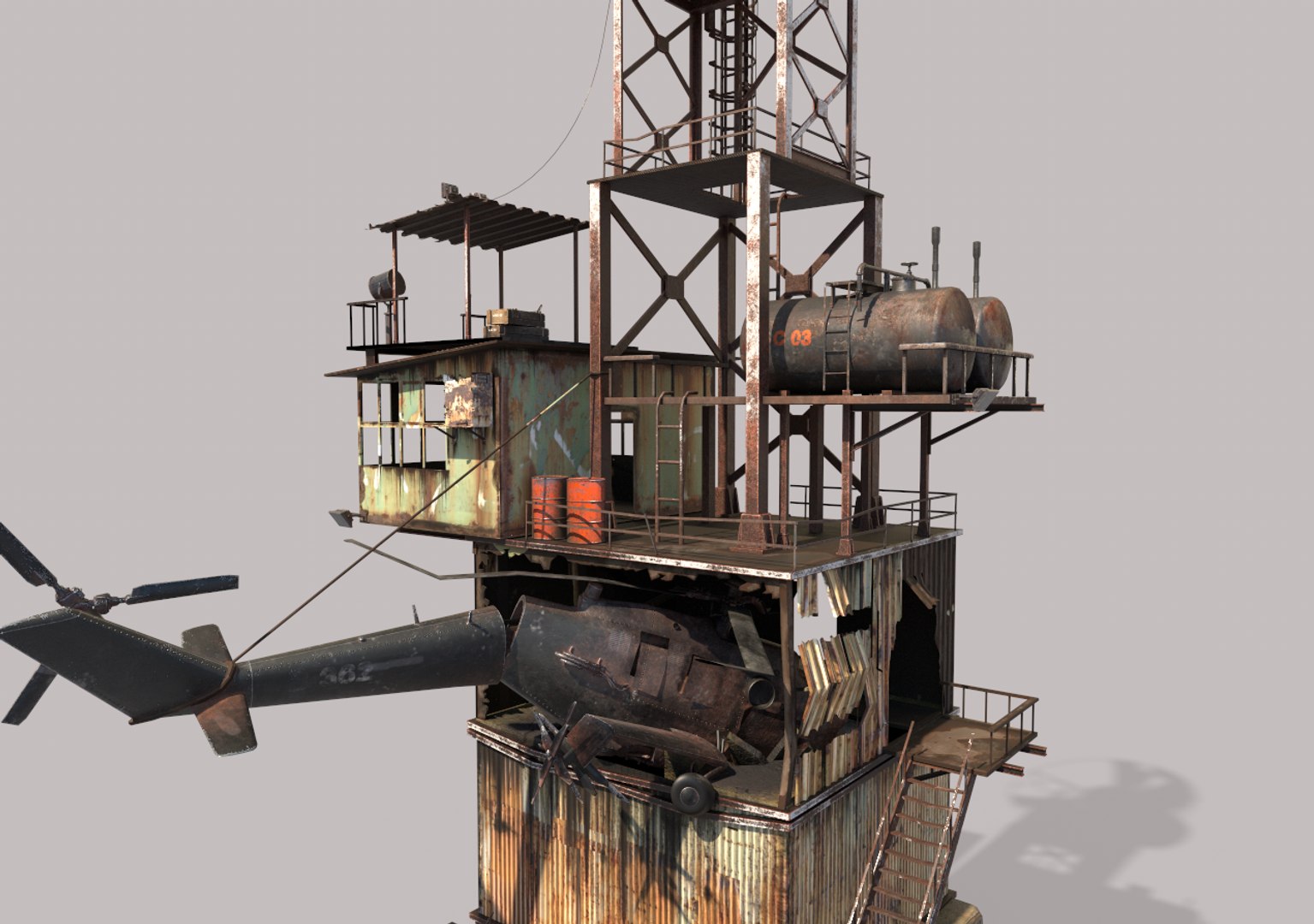 3D Post-Apocalyptic Outpost Tower - TurboSquid 1724278