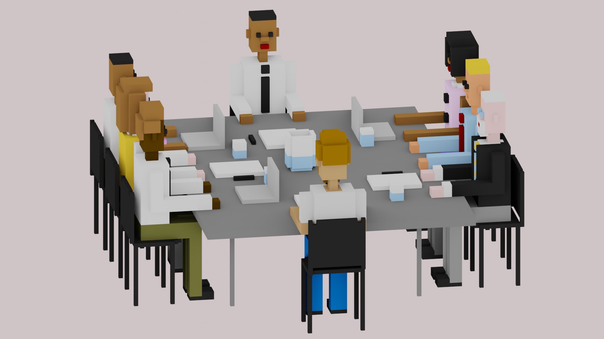 Meeting Room Cartoon Low Poly Voxel Art Business People 3D - TurboSquid ...