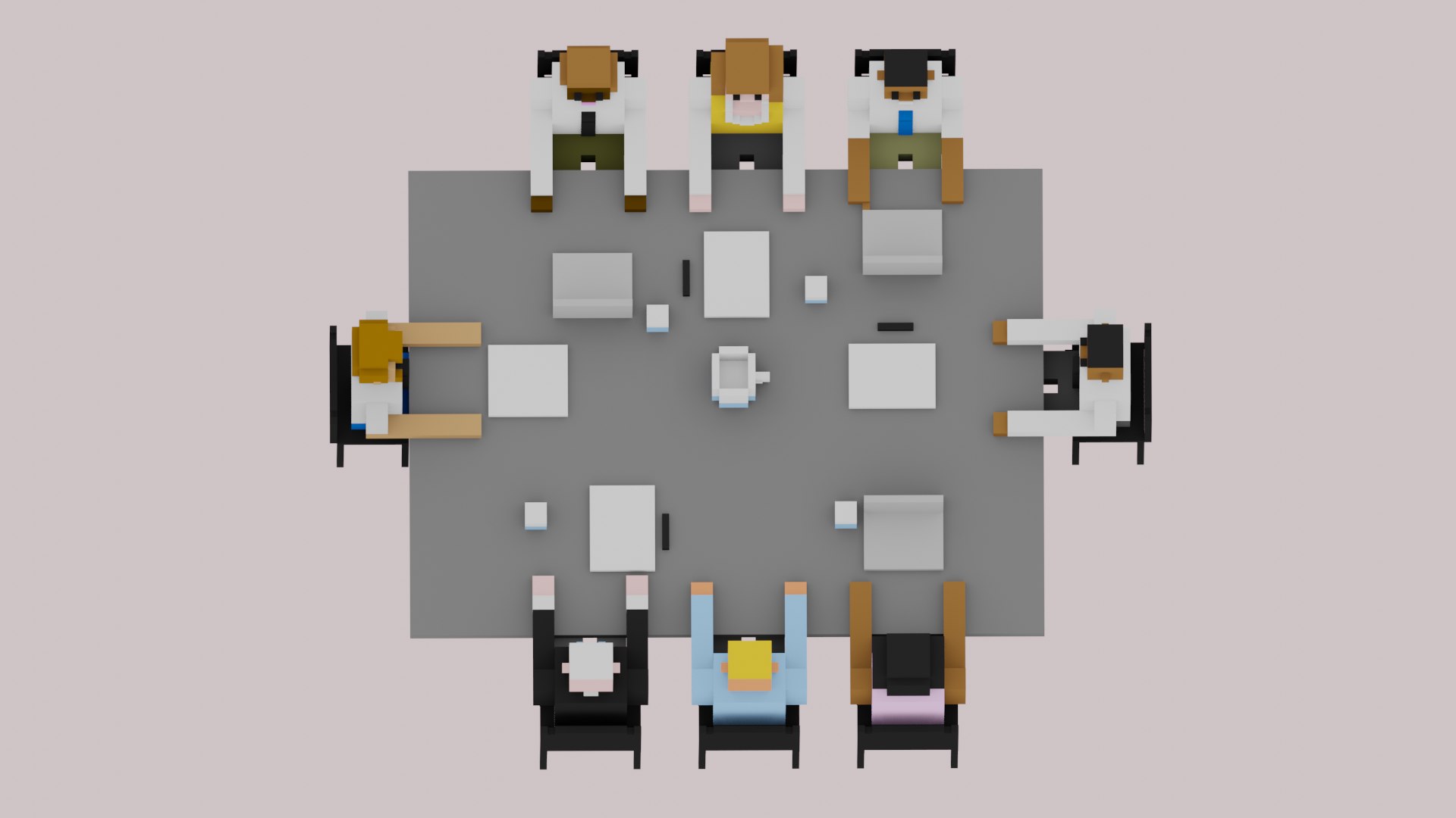 Meeting Room Cartoon Low Poly Voxel Art Business People 3D - TurboSquid ...