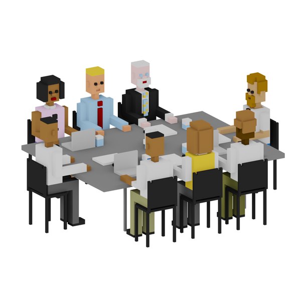 Meeting room cartoon low poly voxel art business people 3D - TurboSquid ...