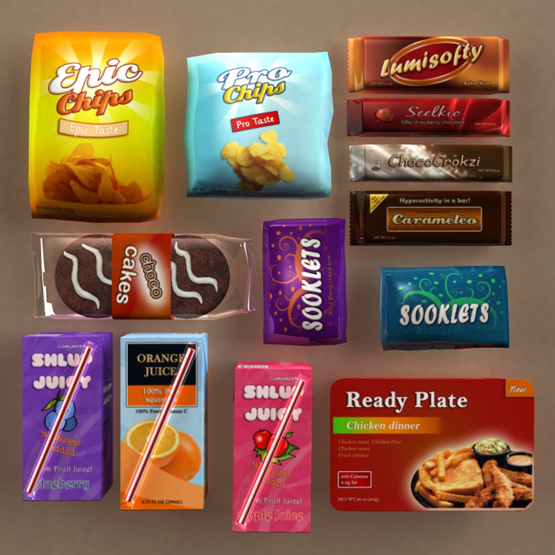 Snacks Chips Chocolate 3d Obj