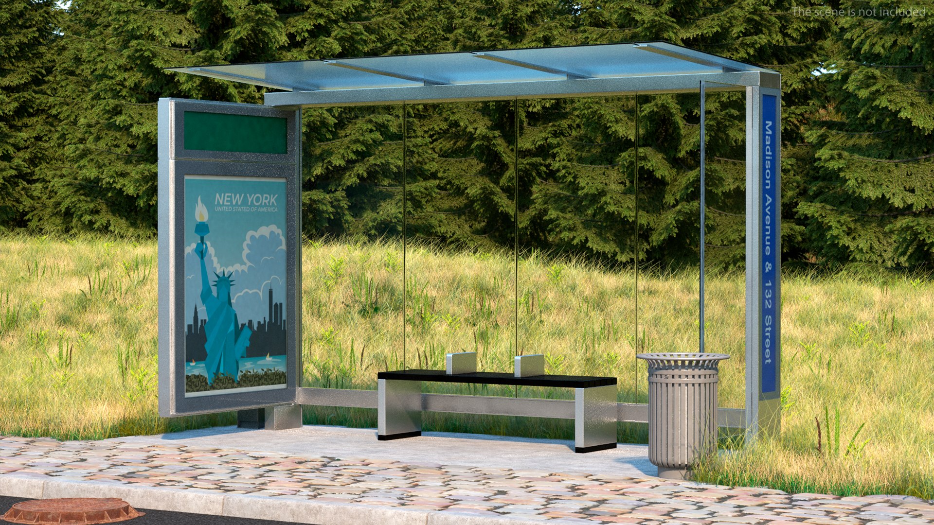 3D Modern Bus Stop Shelter With Advertisement Panel Model - TurboSquid ...