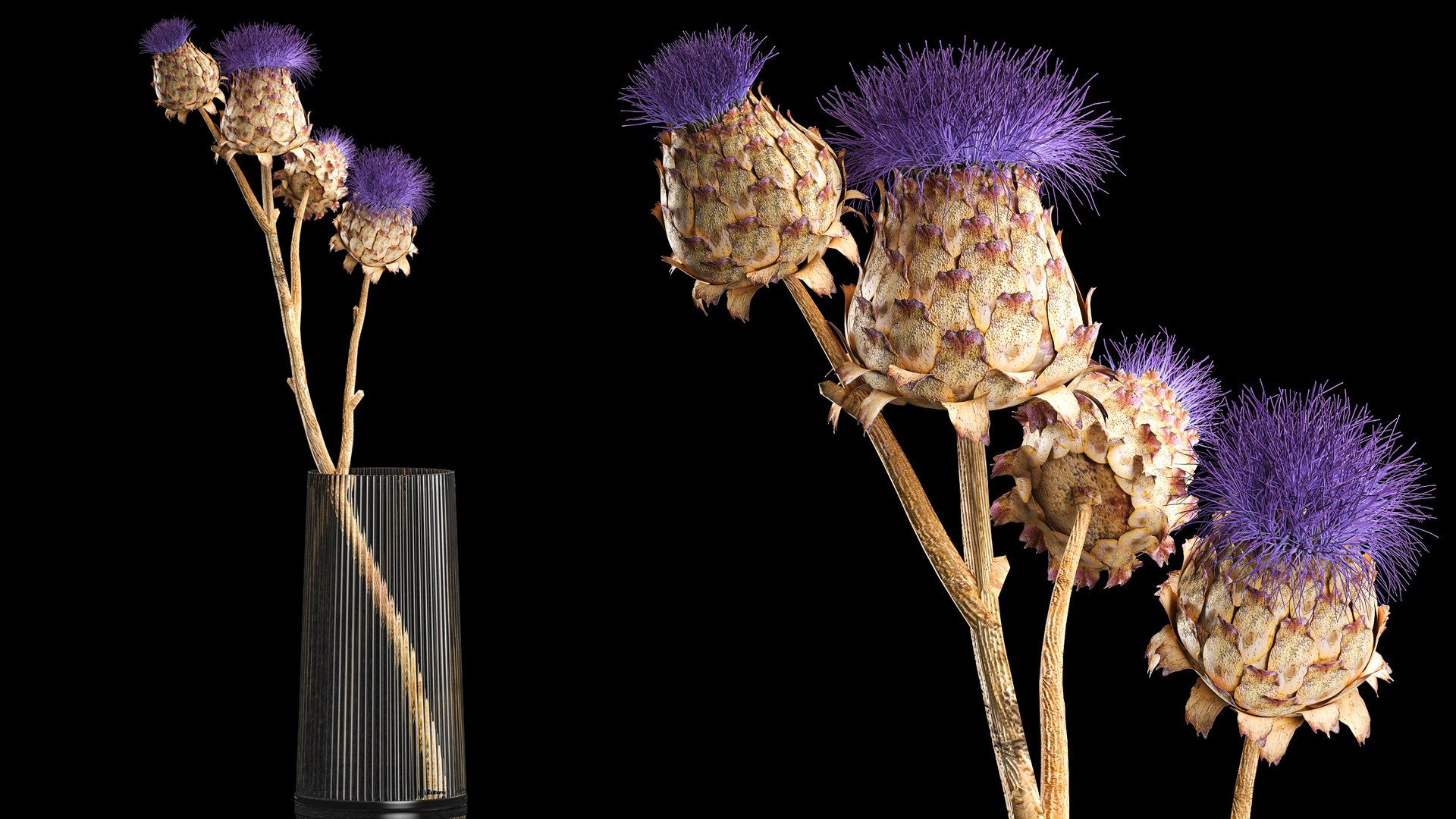 3D Model Beautiful Bouquet Of Thistle Dried Flowers In A Glass Vase 290 ...