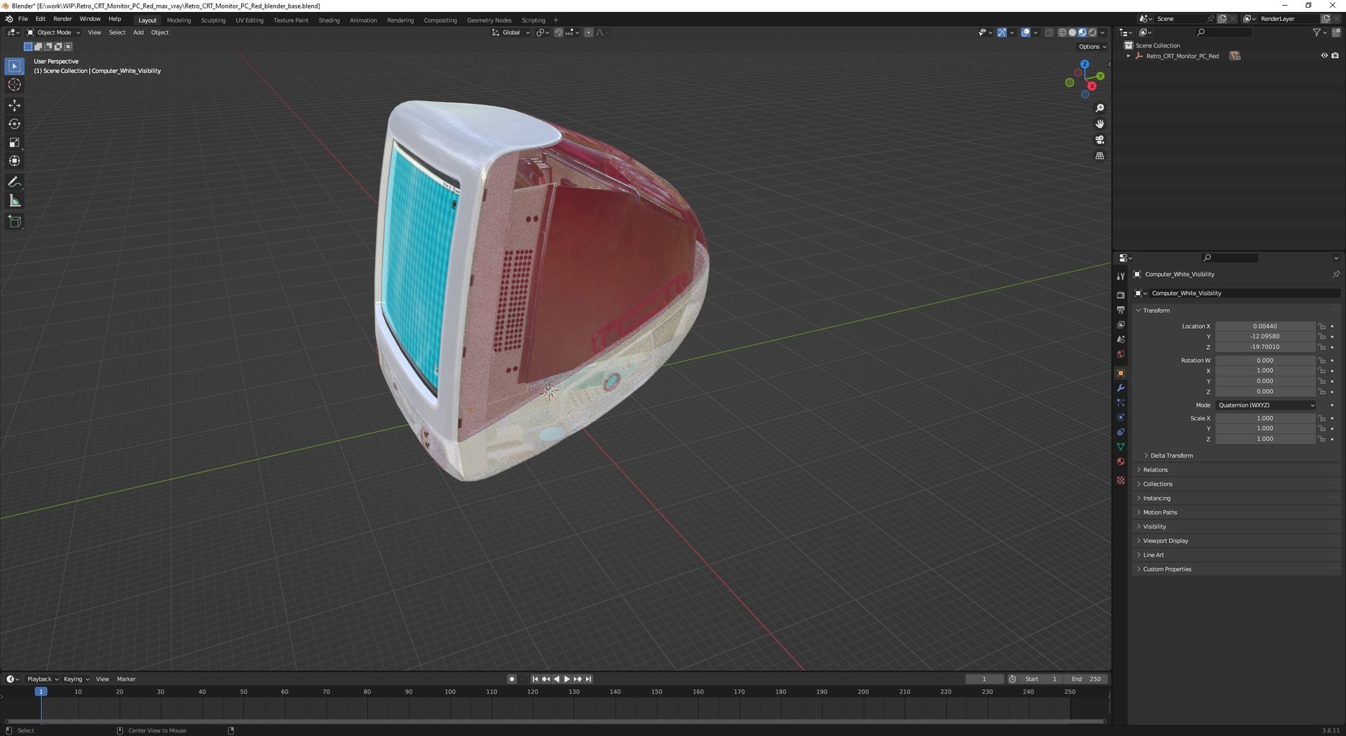 3D Retro CRT Monitor PC Red Model - TurboSquid 2383207