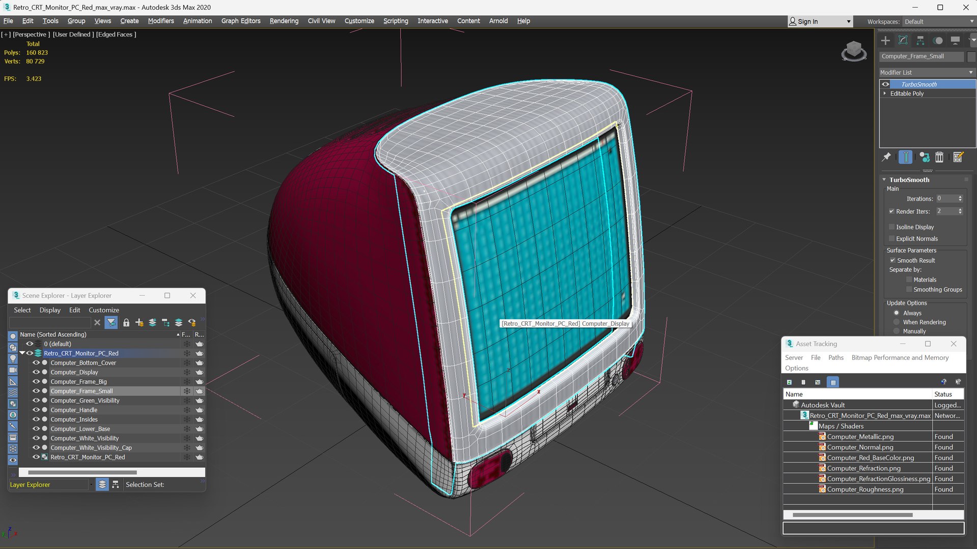 3D Retro CRT Monitor PC Red Model - TurboSquid 2383207