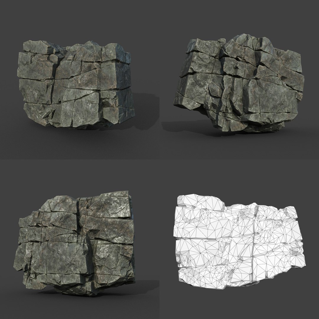 3D Model Low Poly PBR Black Cracked Modular Rock - TurboSquid 2164243