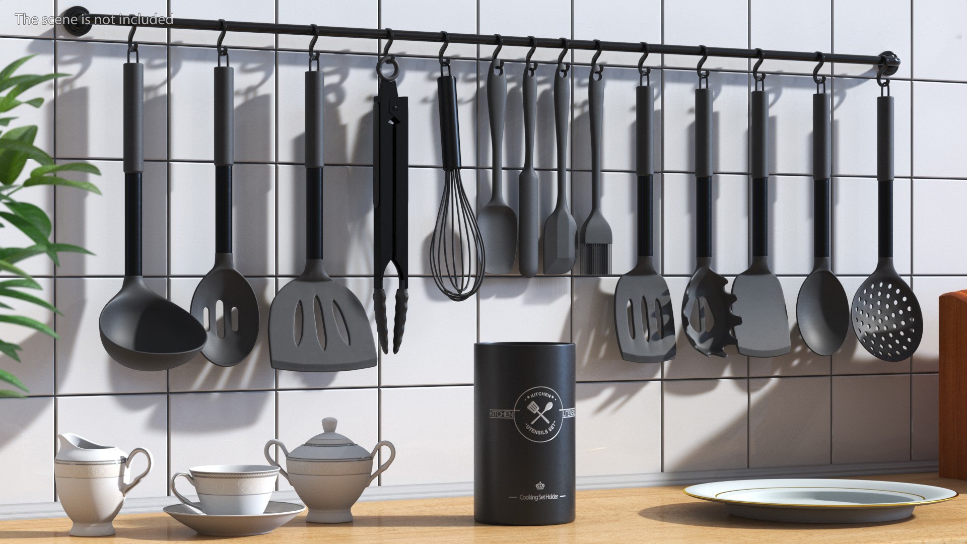 3D Kitchenware Set with Holder Metallic Black - TurboSquid 2003741