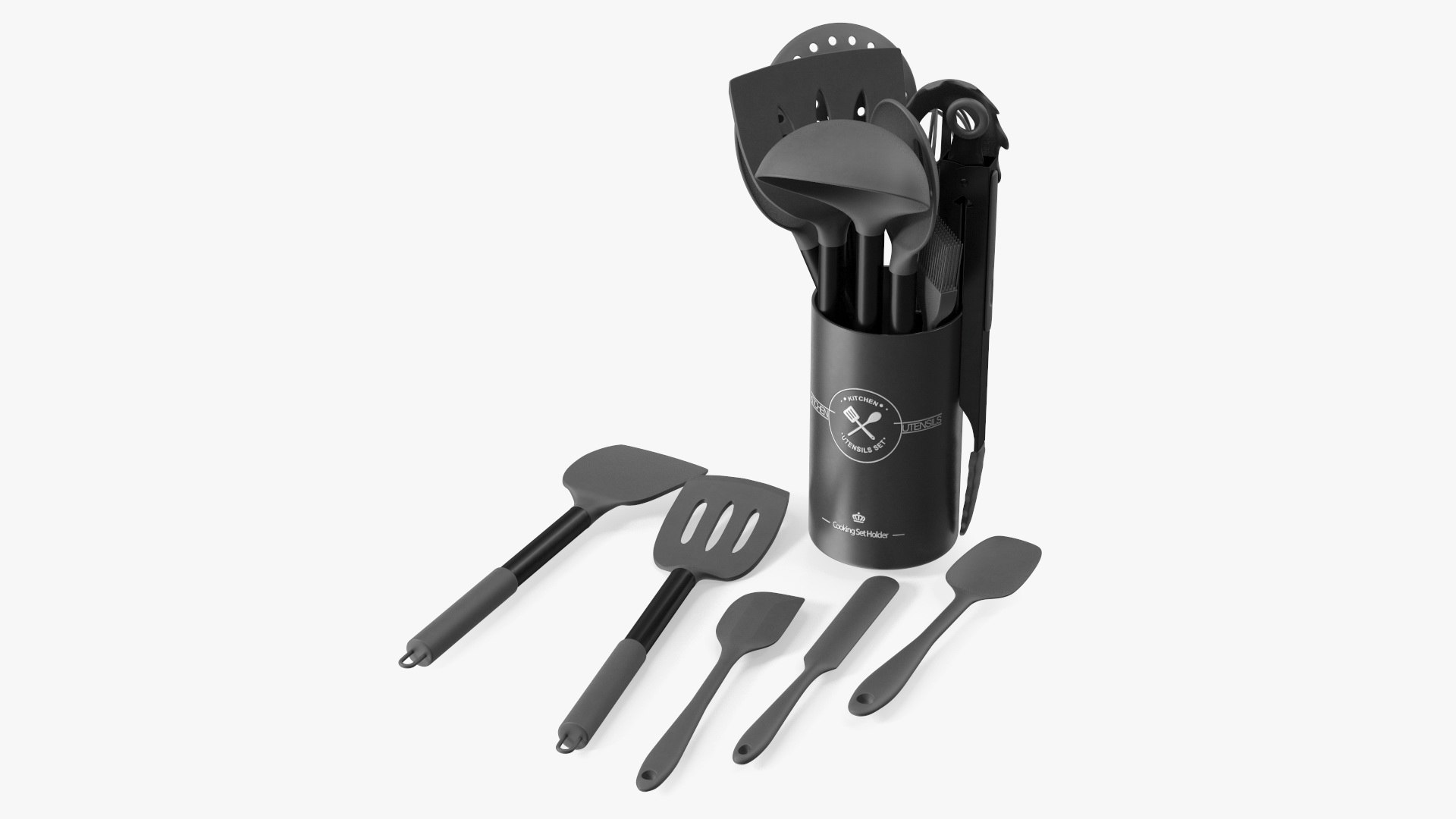 3D Kitchenware Set with Holder Metallic Black - TurboSquid 2003741