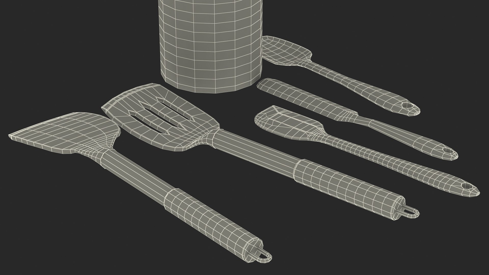 3D Kitchenware Set With Holder Metallic Black - TurboSquid 2003741