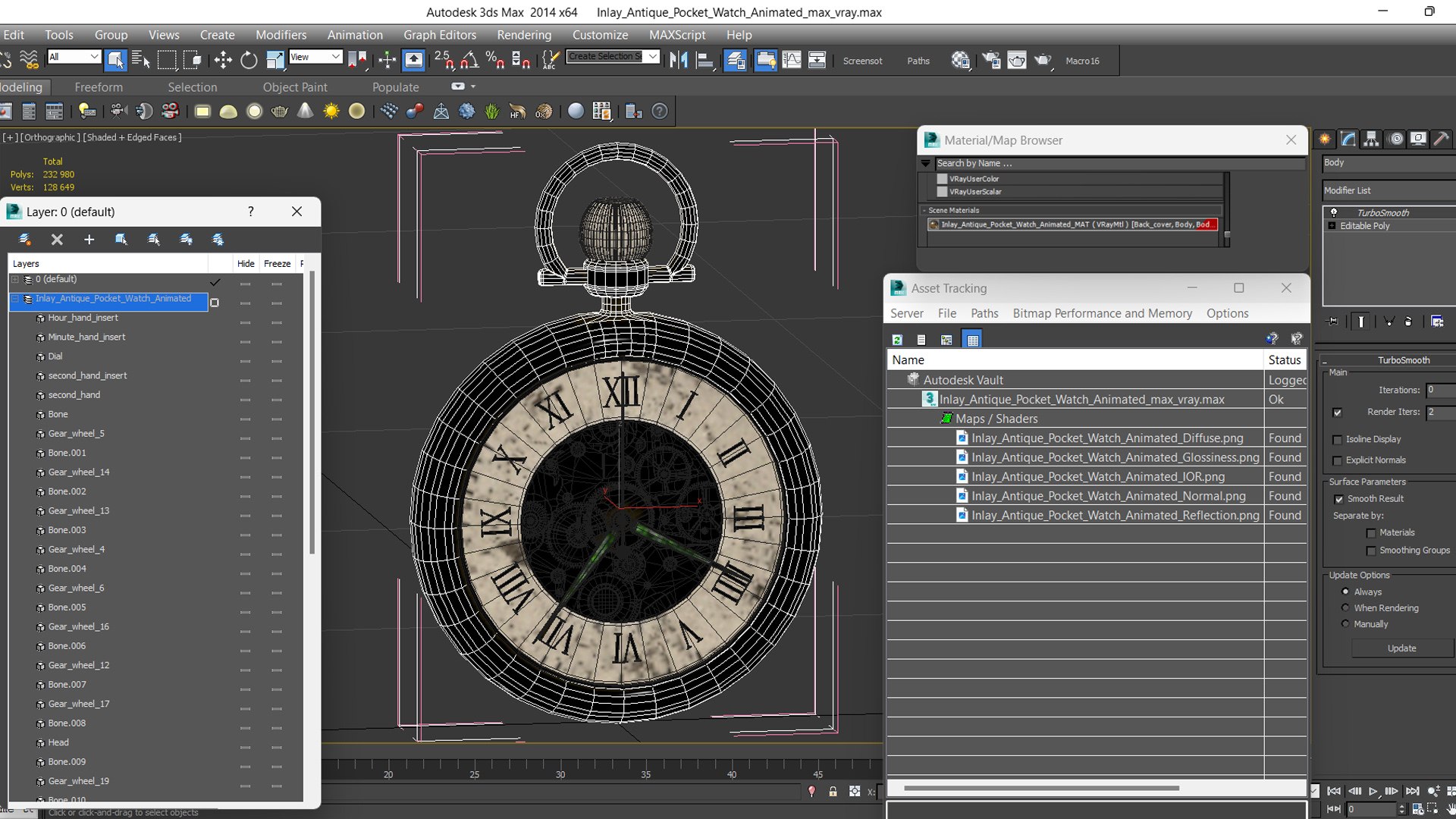 3D Inlay Antique Pocket Watch Animated Model - TurboSquid 2273113